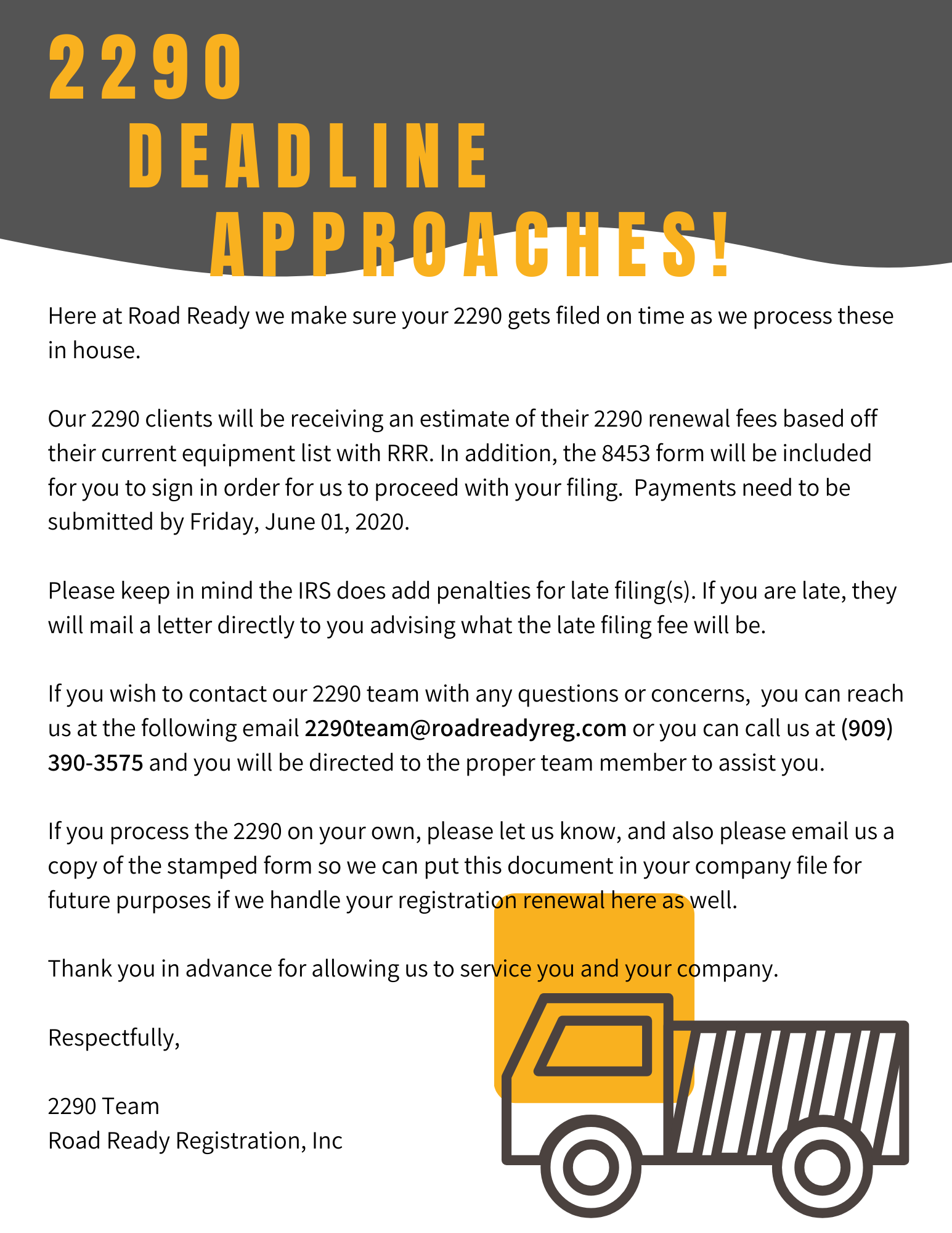 2290 Due Soon (MAY) | Road Ready Registration
