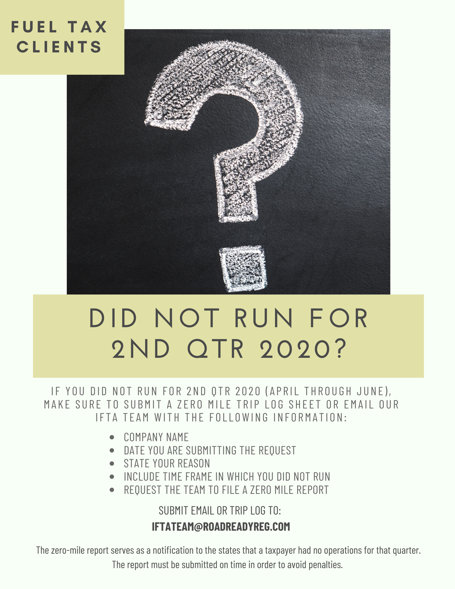 ZERO MILE REPORT 2ND QTR 2020 | Road Ready Registration